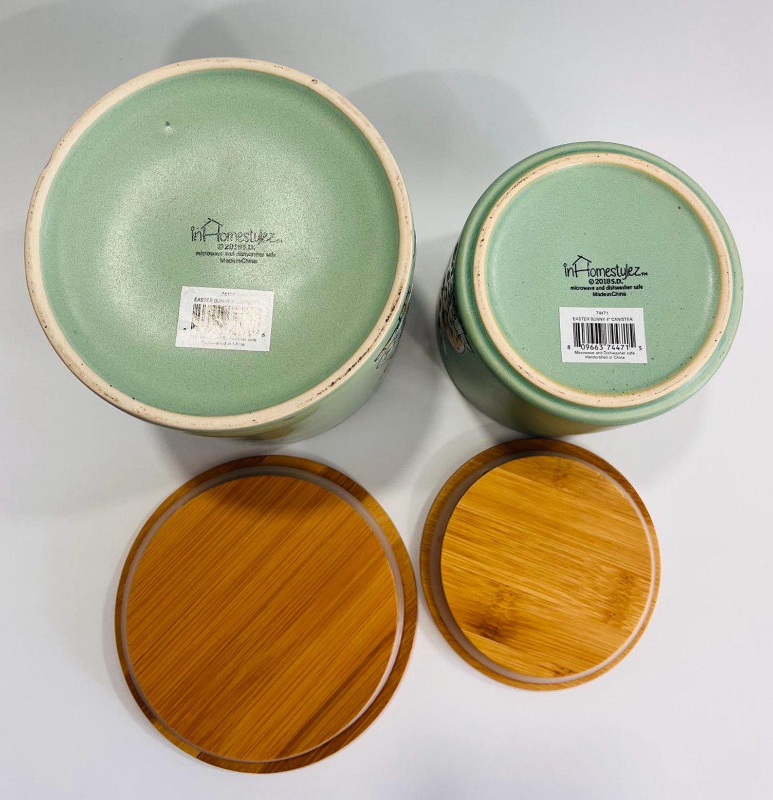 Set of 2 Easter Bunny Ceramic Canisters by Spectrum – With Wooden Lids ...