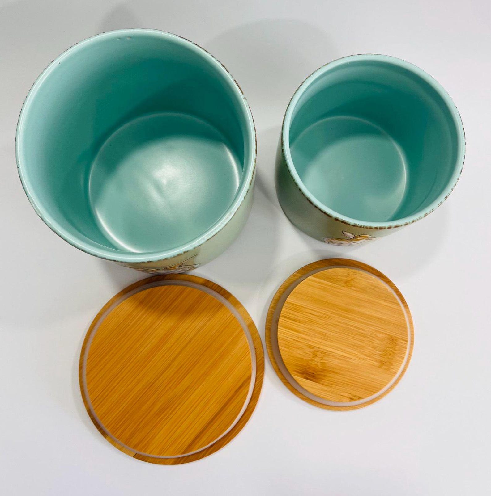 Set of 2 Easter Bunny Ceramic Canisters by Spectrum – With Wooden Lids ...