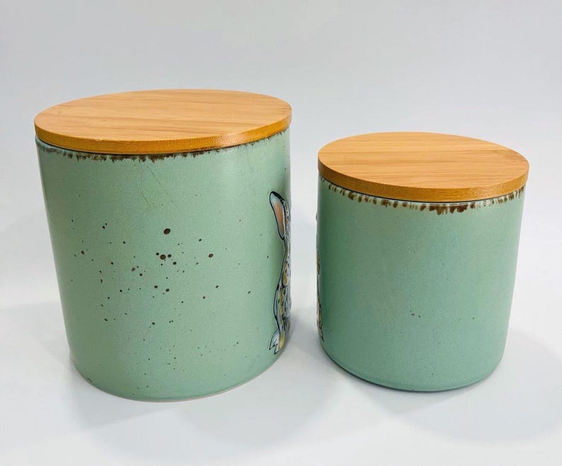 Set of 2 Easter Bunny Ceramic Canisters by Spectrum – With Wooden Lids ...