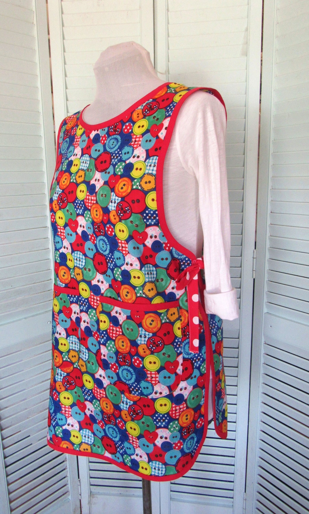 Retro Pinafore Apron: Colorful Buttons, 1930s Style, Size M/L - Etsy