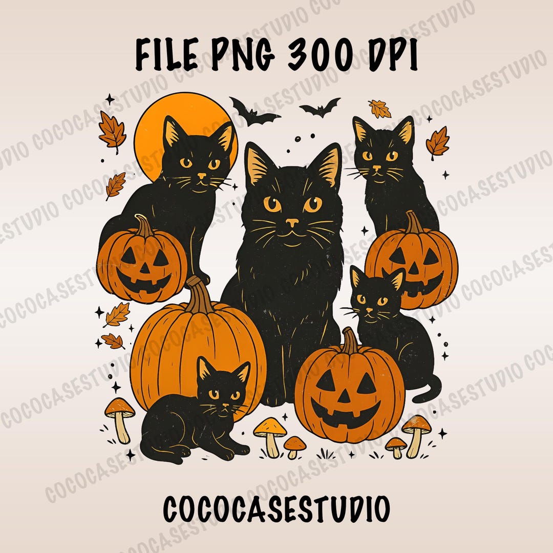 Retro Black Cat Pumpkin PNG, Ghost Cat Halloween PNG, Gothic Fall ...