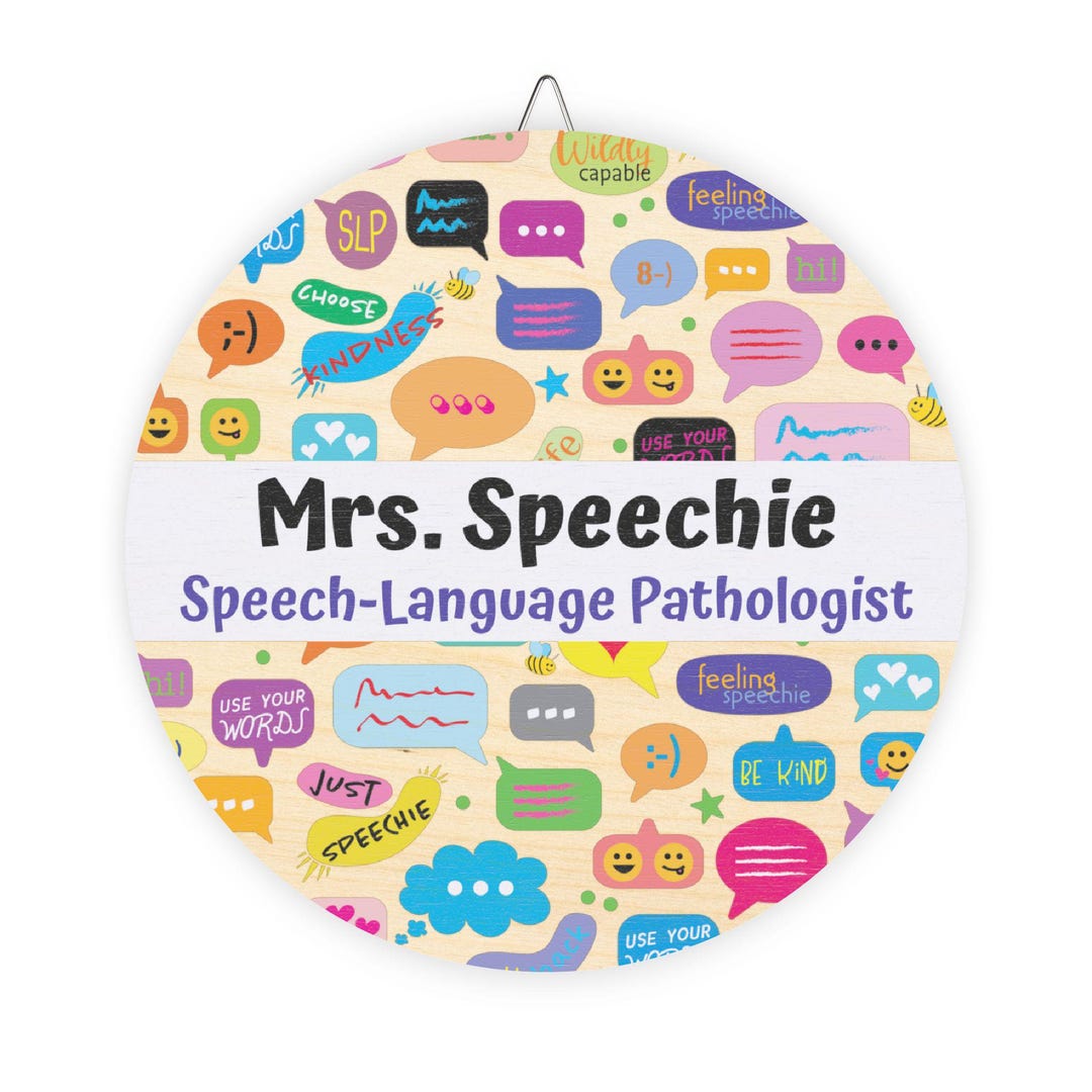Speech Bubble Pattern Wood Door Sign | Speech-language Pathologist Name ...