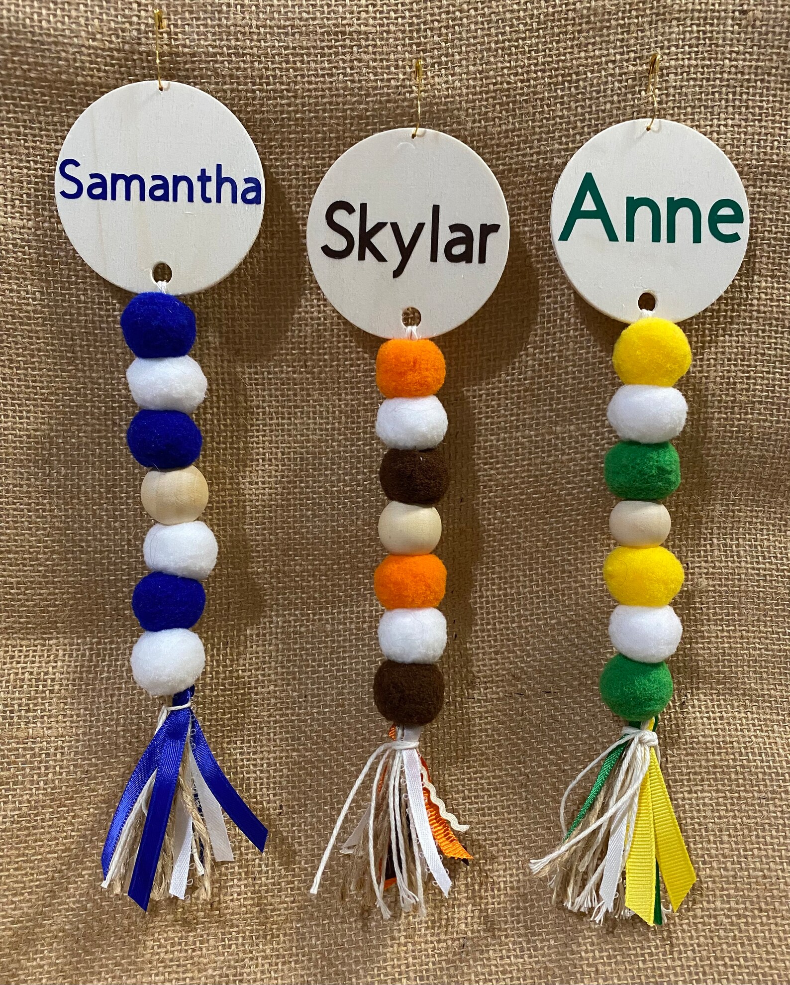 Wall Hanging Decor Nametags Name Tags Lanyards Pom Pom Wood - Etsy