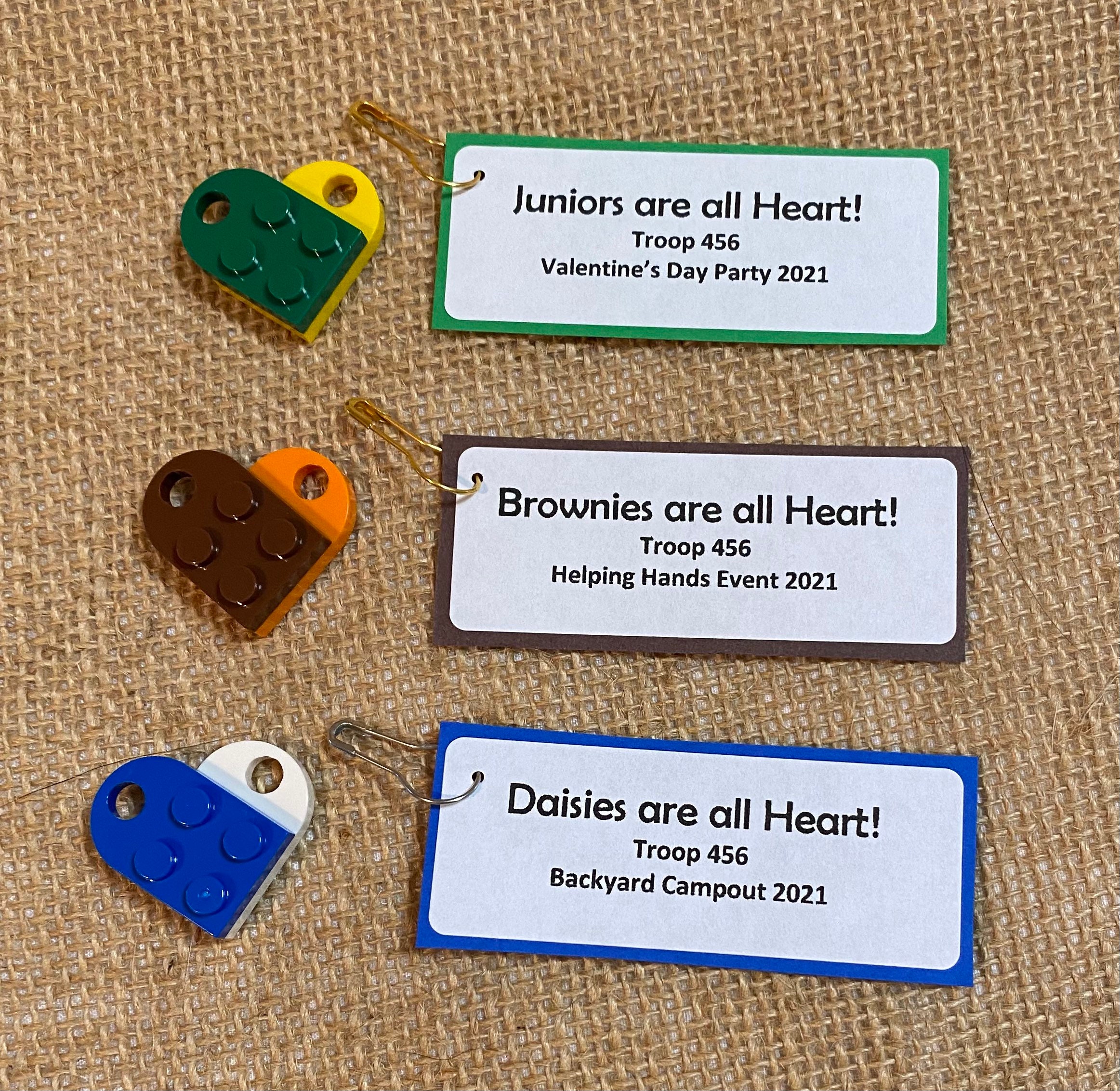 Set of Ten 10 Building Brick Friendship Heart Scout SWAP or - Etsy