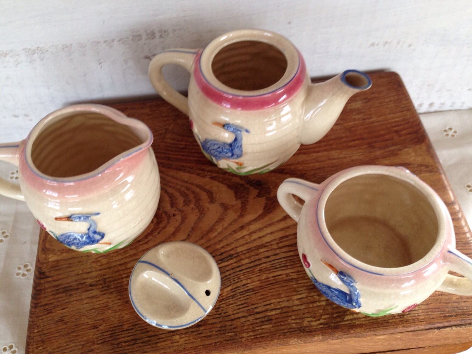 Vintage 1930's Made in Japan Blue Crane Small Ceramic Tea Set - Etsy