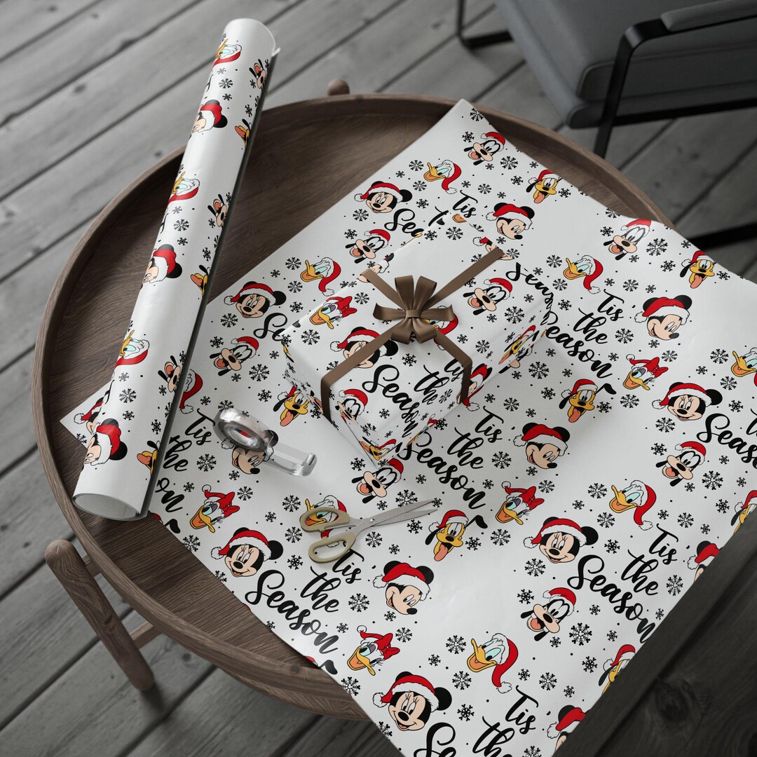 Christmas Disney Characters Wrapping Paper | Holiday Santa Hats ...