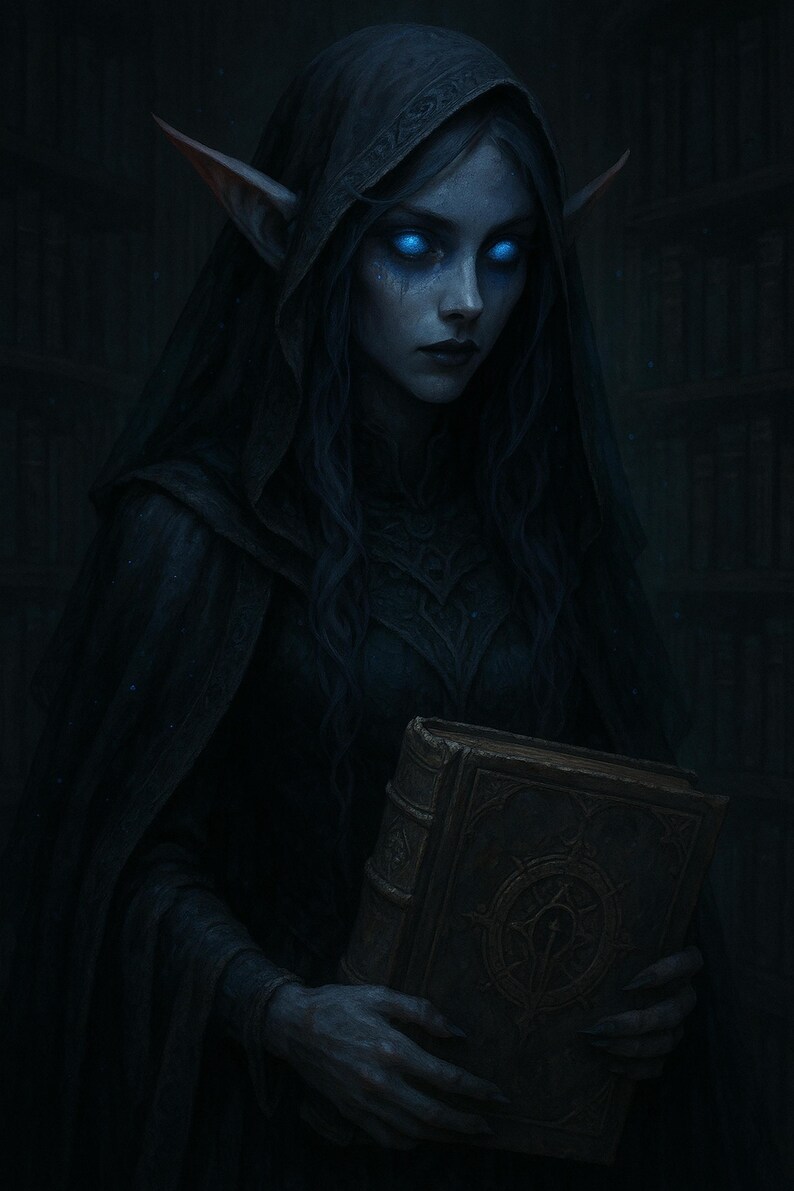 Arcane Librarian Wall Art Printable, Dark Fantasy Elf Portrait Digital ...