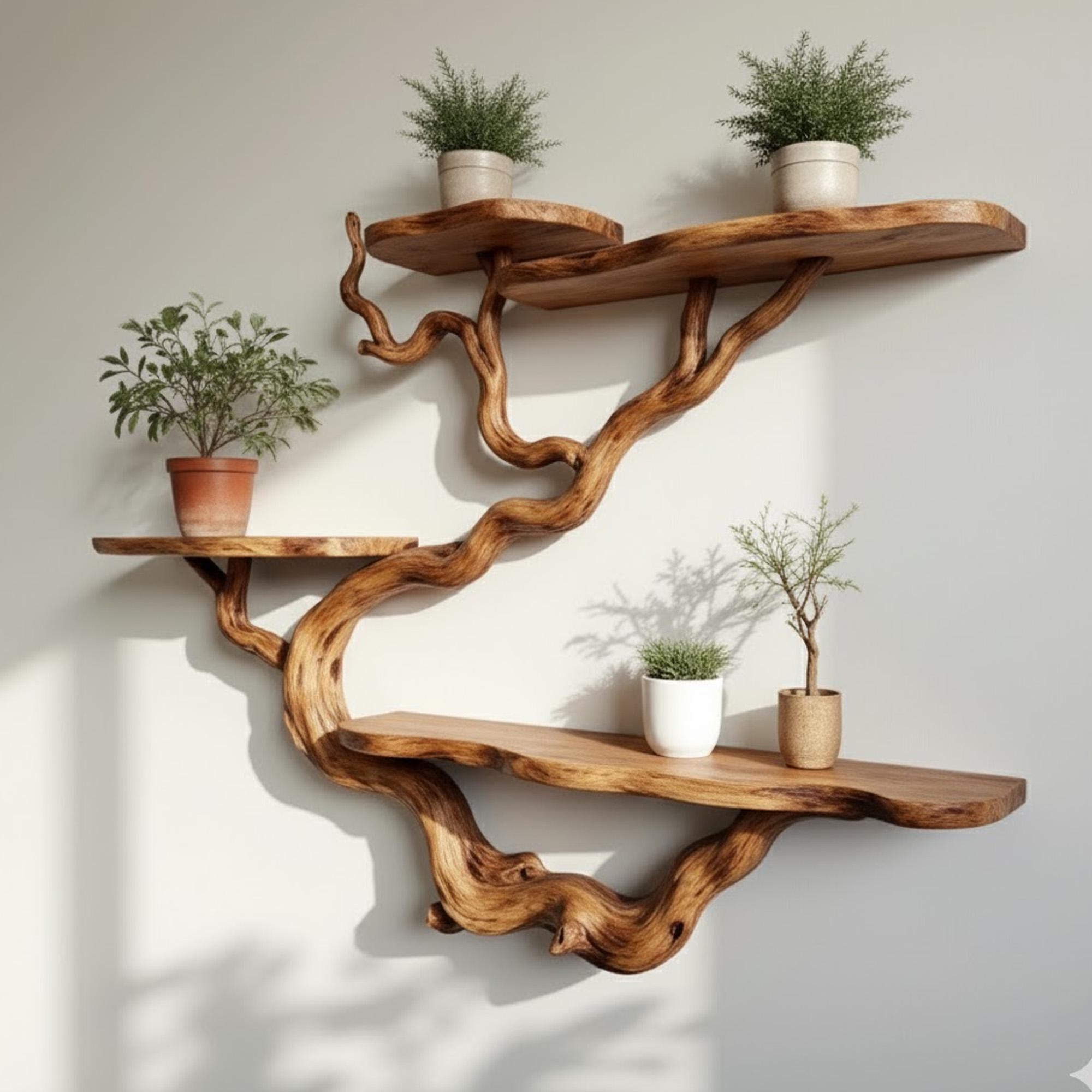Wall Tree Bookshelf Floating Driftwood Live Edge Bookcase Plant Stand ...
