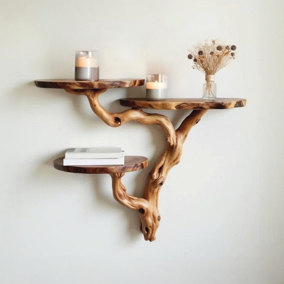 Driftwood Corner Shelf Tree Branch Solid Wood Bookshelf Corner Floating ...