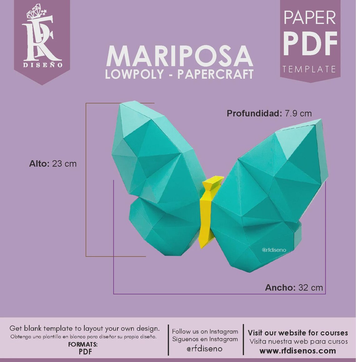Mariposa Butterfly Paper Craft Lowly Template - Etsy