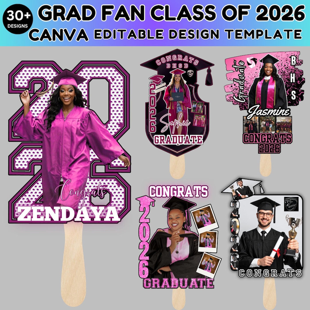 30+ Grad Fan Template Canva Editable, Class of 2026, Custom Graduation ...