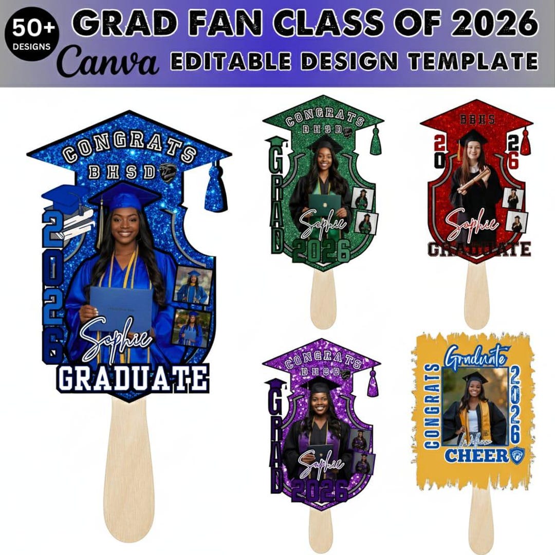 50+ Grad Fan Canva Editable Template, Class of 2026 Graduation Paddle ...