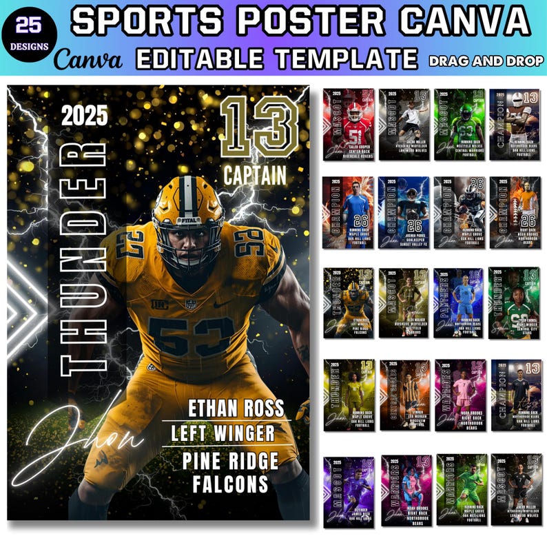 Football Poster Canva Template, Senior Night, Sports Banner (digital ...