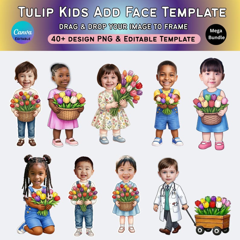 40+ Spring Bulletin Board Tulip Kids Add Face Template | Classroom ...