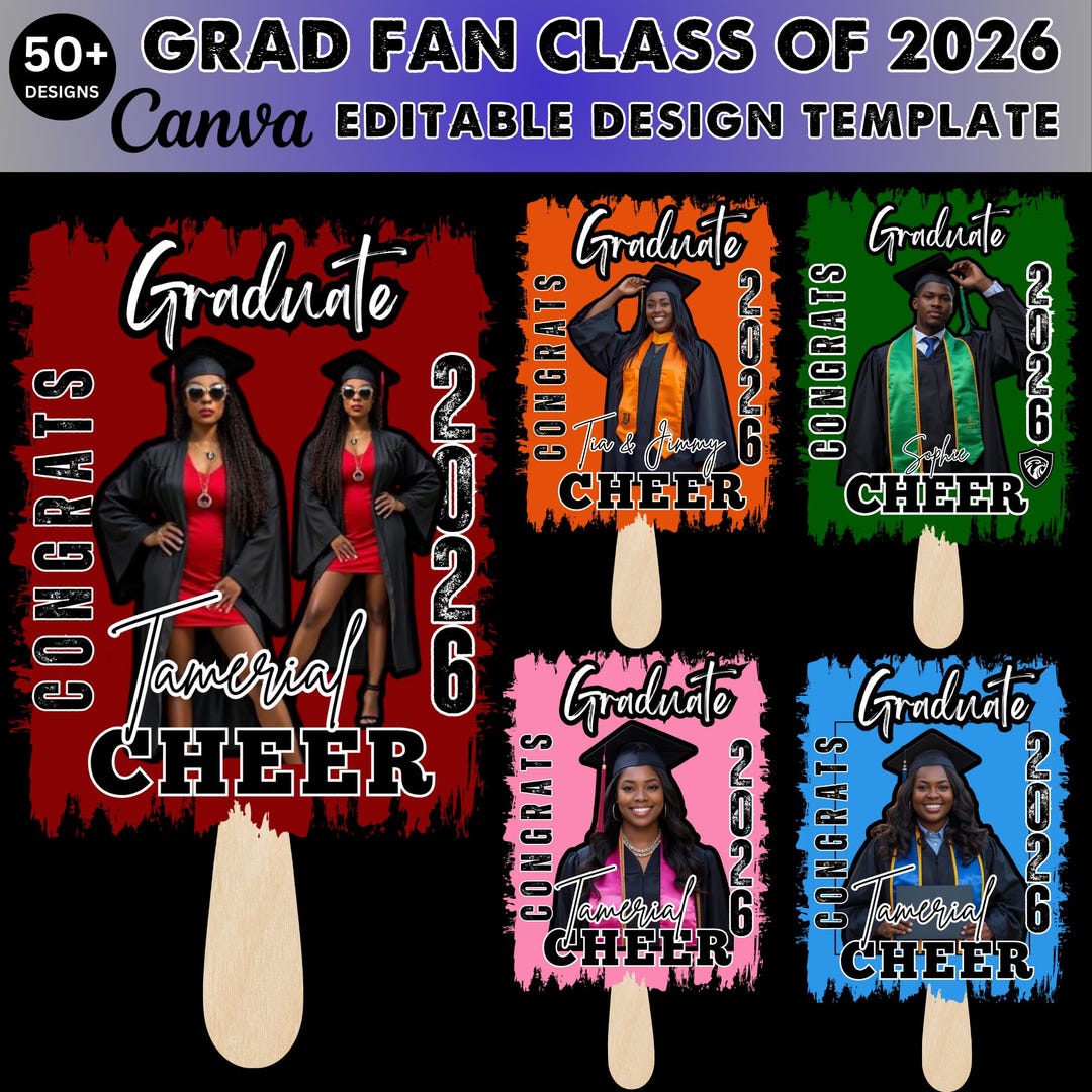50+ Grad Fan Canva Editable Template, Class of 2026 Graduation Paddle ...