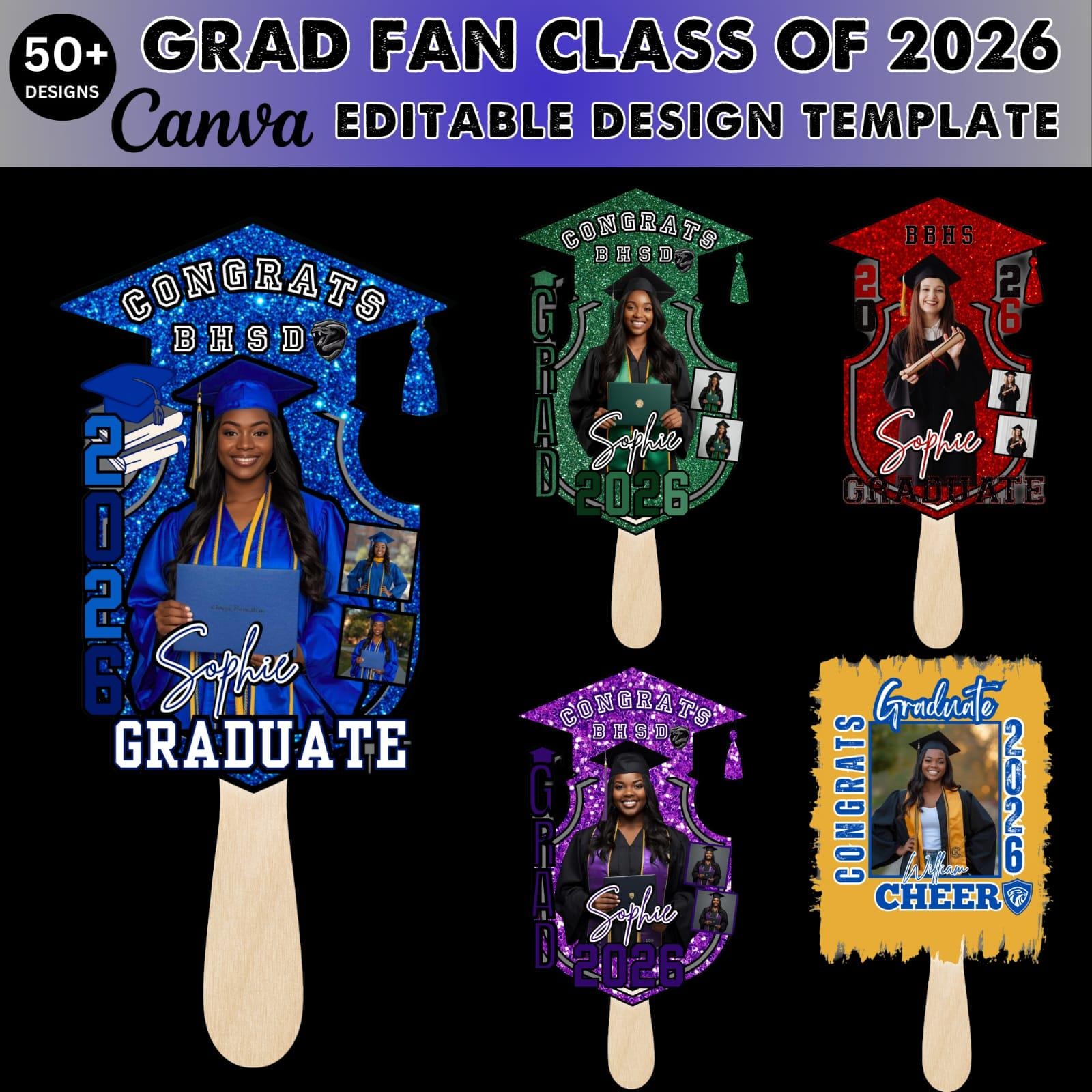 50+ Grad Fan Canva Editable Template, Class of 2026 Graduation Paddle ...
