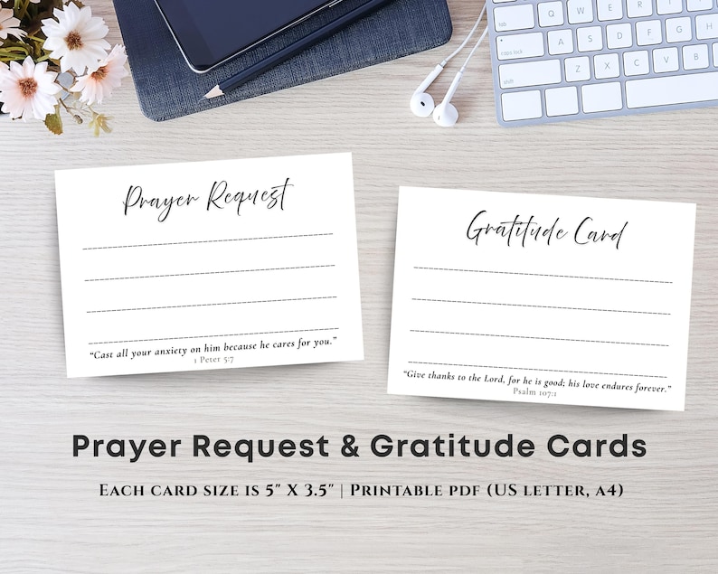 Printable Prayer Request Card, Gratitude Cards With Bible Verses ...