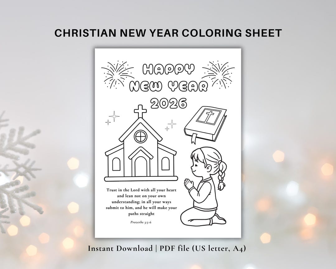 Christian New Year Kids Coloring Activity 2026, Sunday School Bible ...
