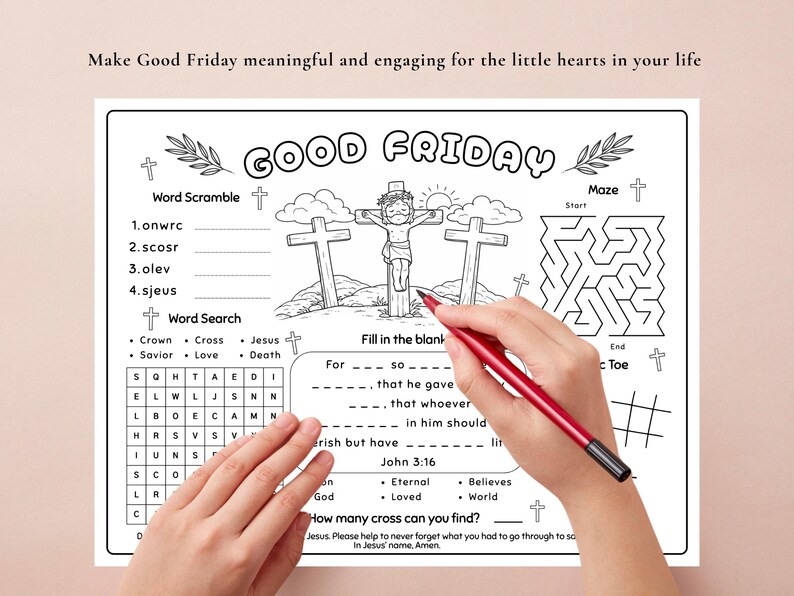 Good Friday Bible Activity Placemat Printable, Christian Easter ...