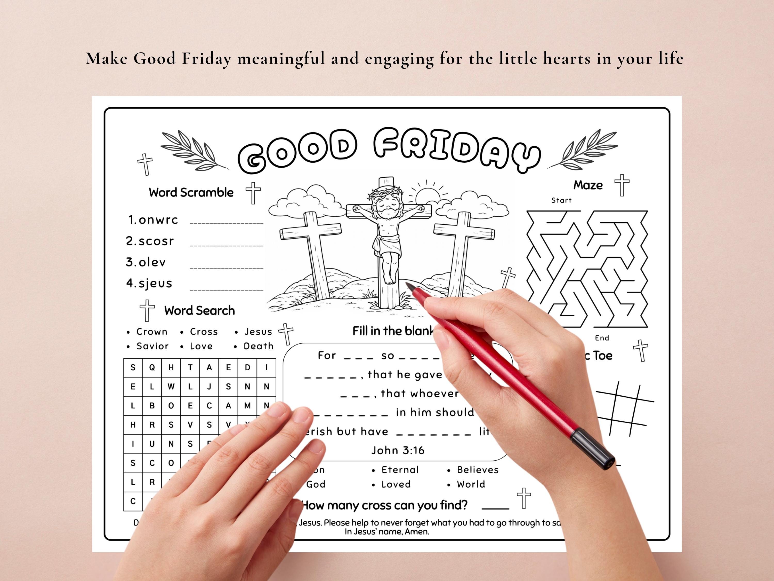 Good Friday Bible Activity Placemat Printable, Christian Easter ...