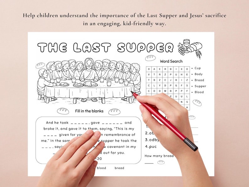 Last Supper Kids Bible Activity Placemat, Christian Holy Week Coloring ...