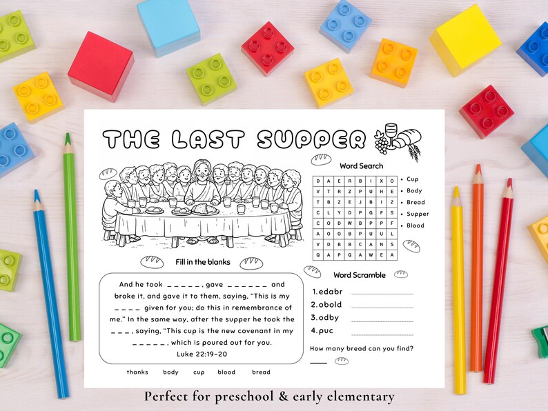 Last Supper Kids Bible Activity Placemat, Christian Holy Week Coloring ...