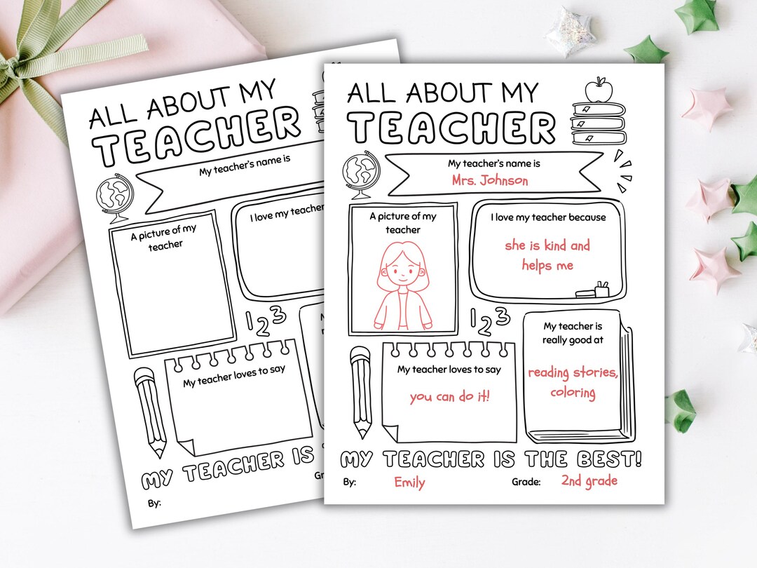 All About My Teacher Printable, Teacher Appreciation Worksheet, Kids ...