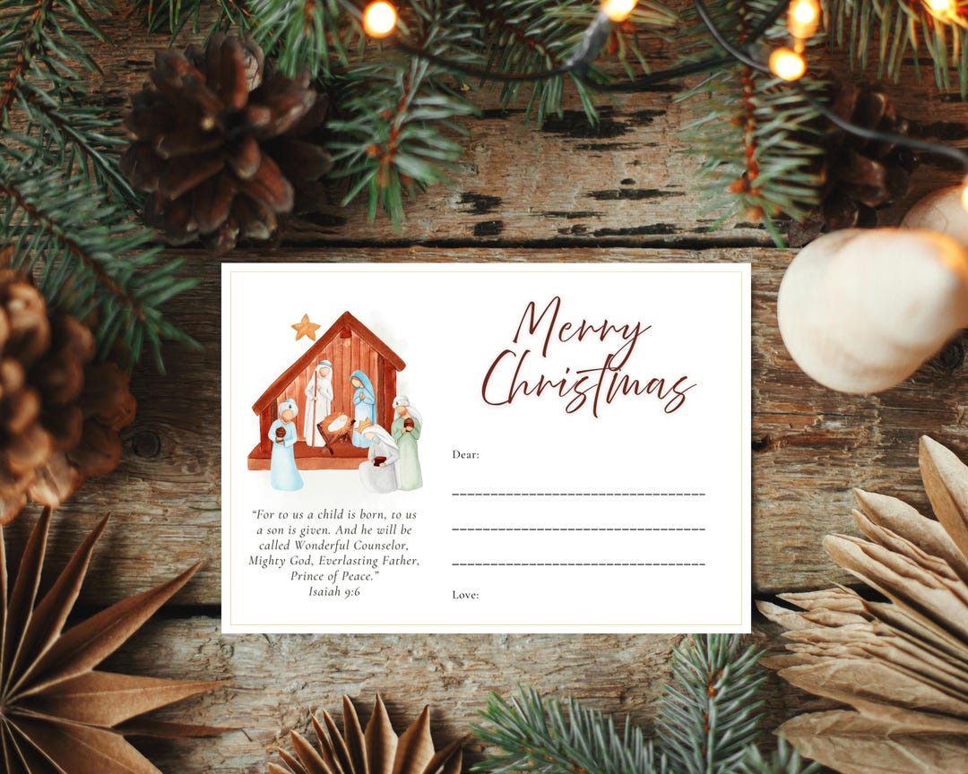 Christian Christmas Cards, Printable Bible Verse Card Template, Holiday ...