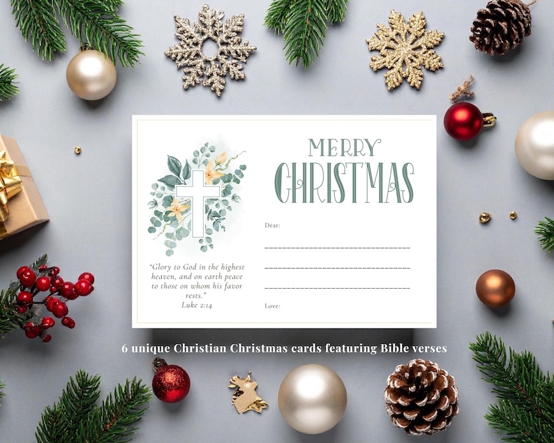 Christian Christmas Cards, Printable Bible Verse Card Template, Holiday ...