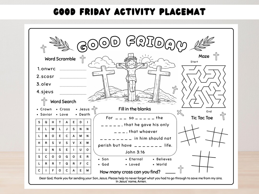 Good Friday Bible Activity Placemat Printable, Christian Easter ...