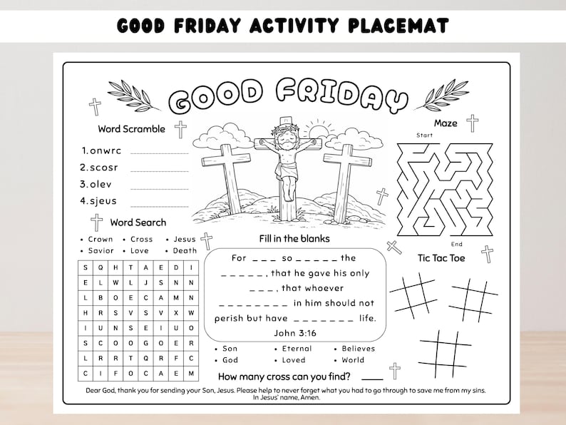 Good Friday Bible Activity Placemat Printable, Christian Easter ...