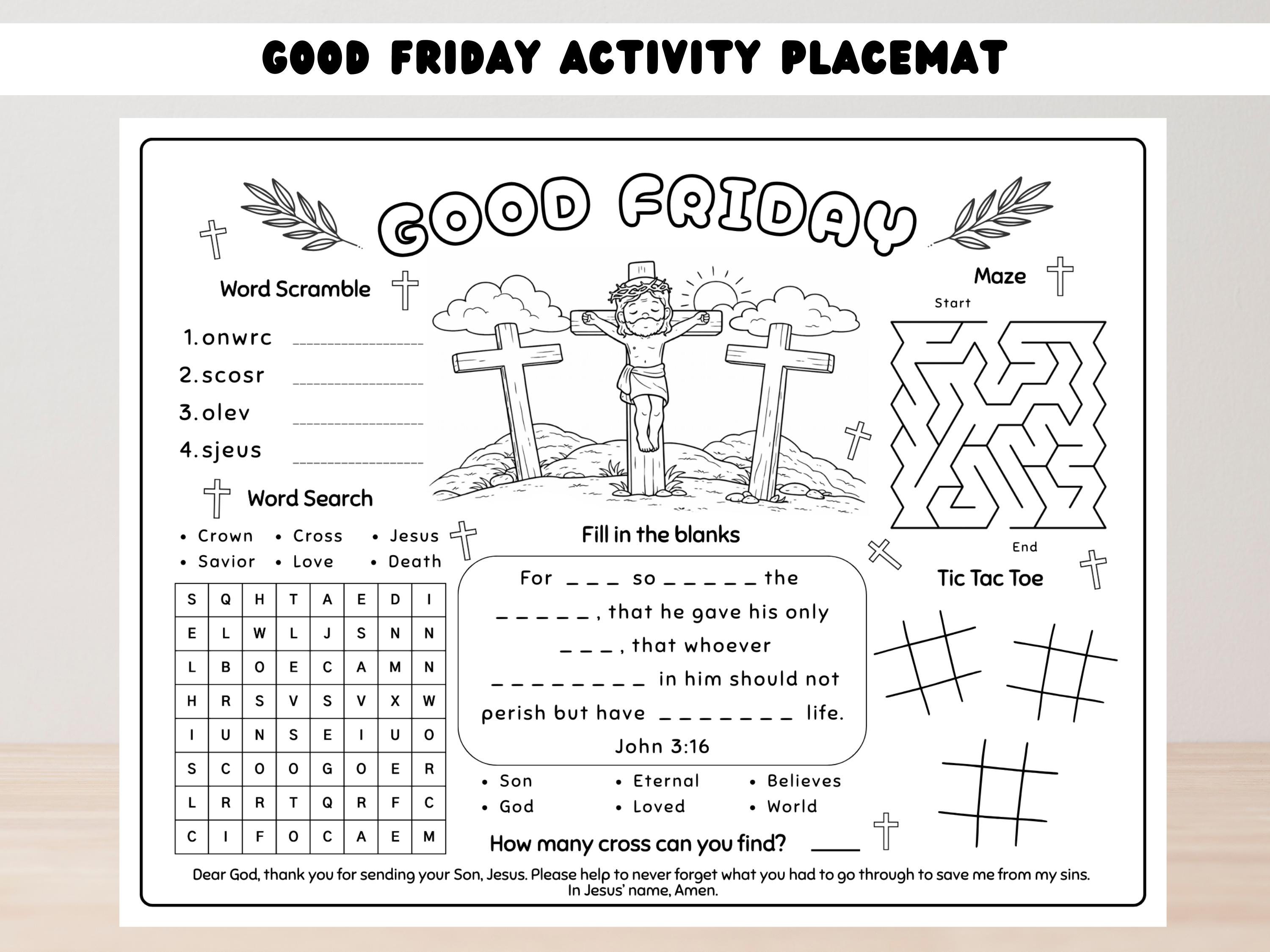 Good Friday Bible Activity Placemat Printable, Christian Easter ...