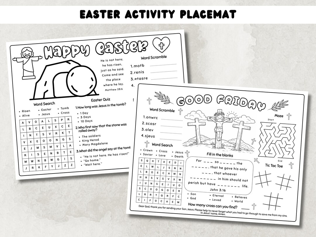 Easter Activity Placemat, Christian Good Friday Worksheet, Lent Kids ...