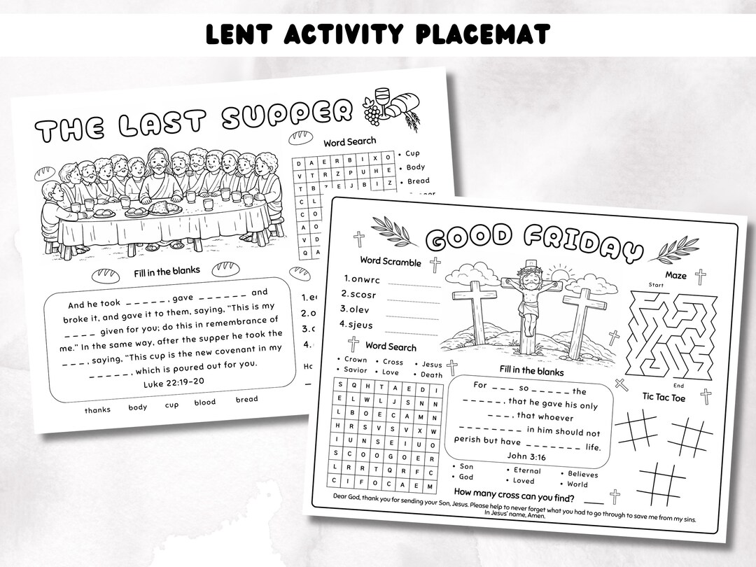 Last Supper Activity Placemat, Christian Good Friday Worksheet, Easter ...