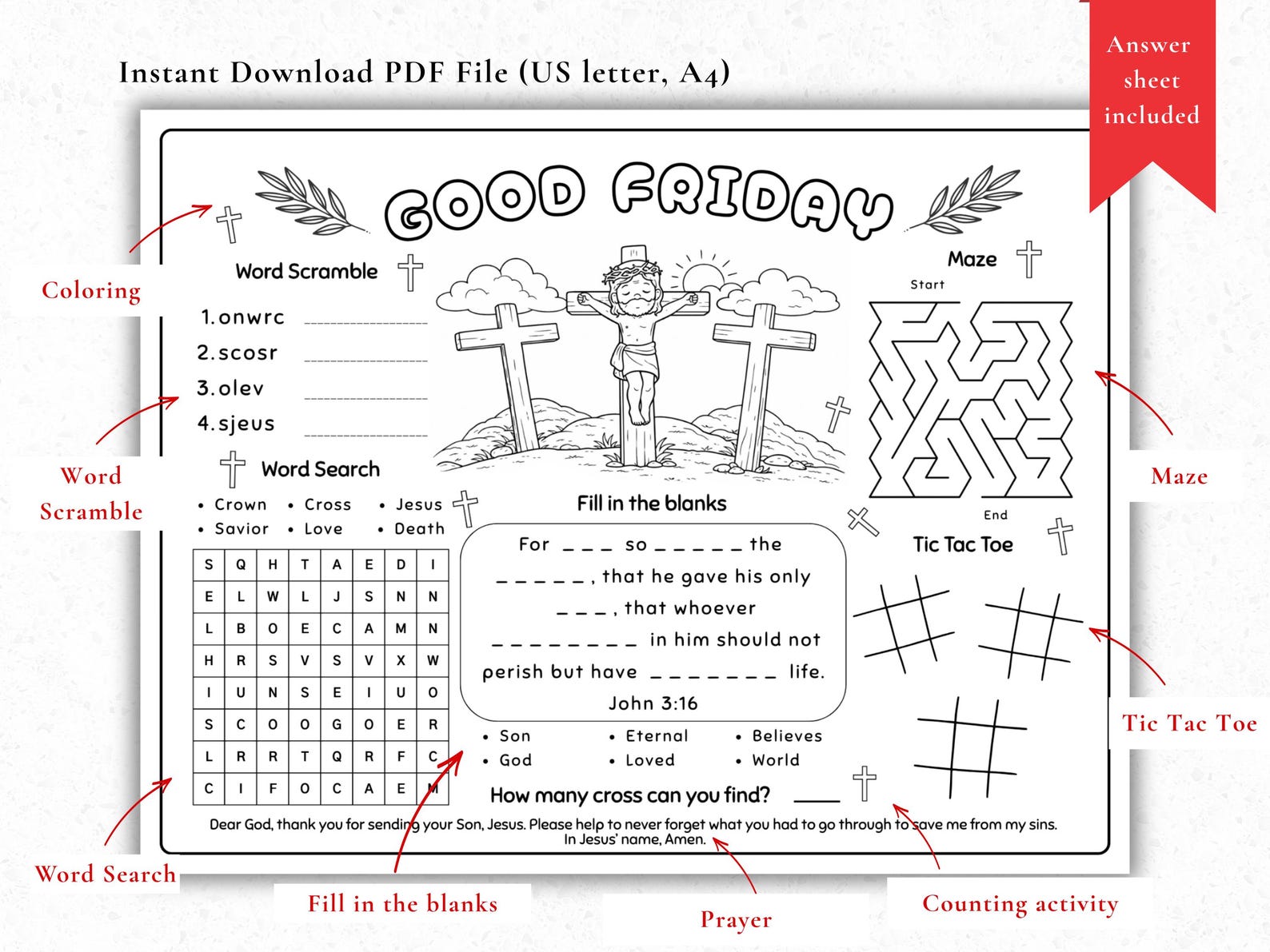 Good Friday Bible Activity Placemat Printable, Christian Easter ...