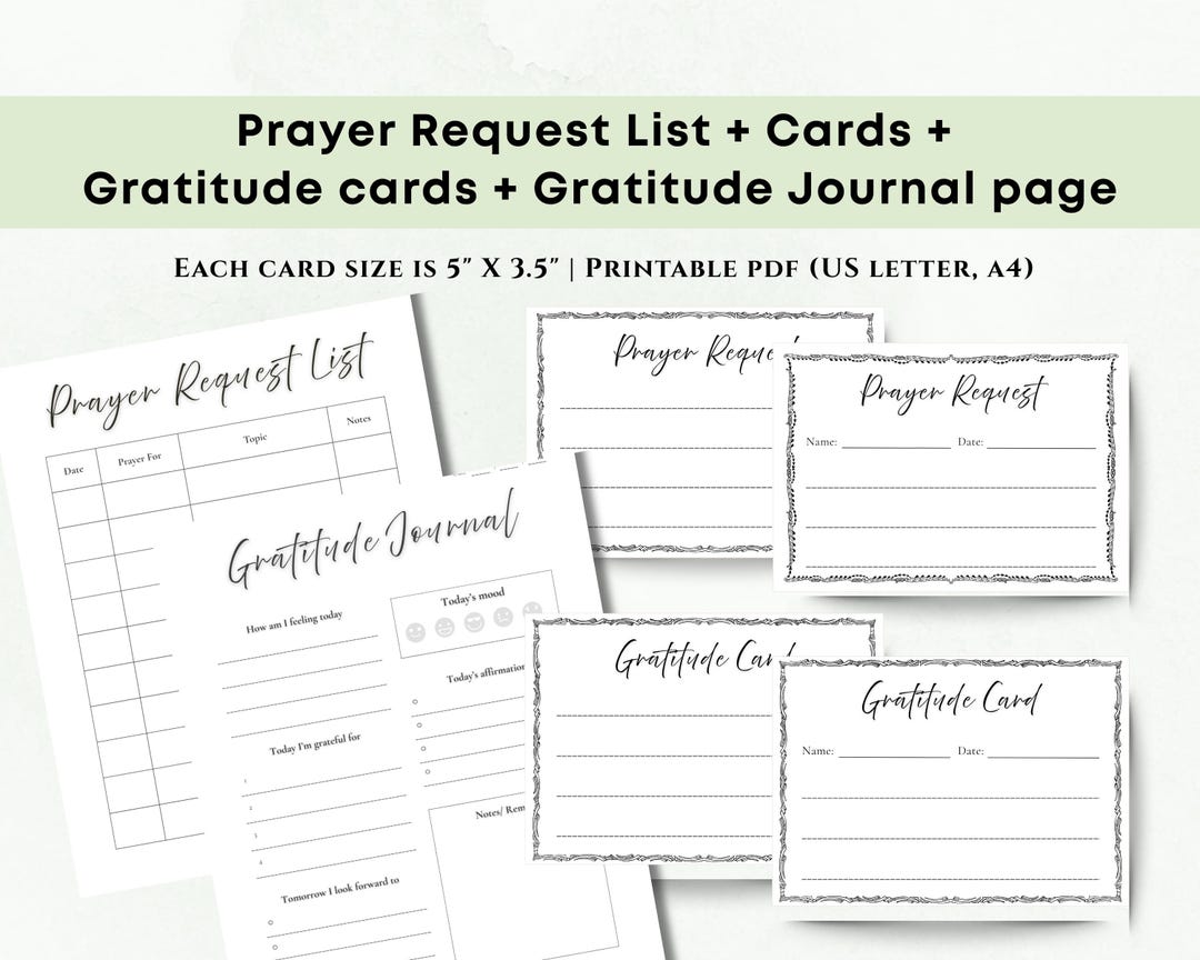 Prayer Request List + Prayer Request Card + Gratitude Card + Gratitude ...