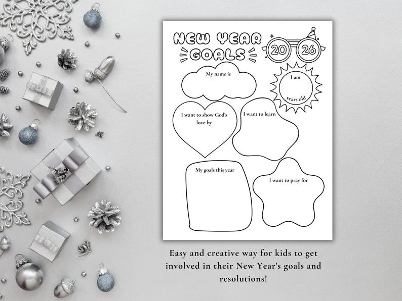 Kids New Year Reflection, 2026 Goals and Resolution Printable ...