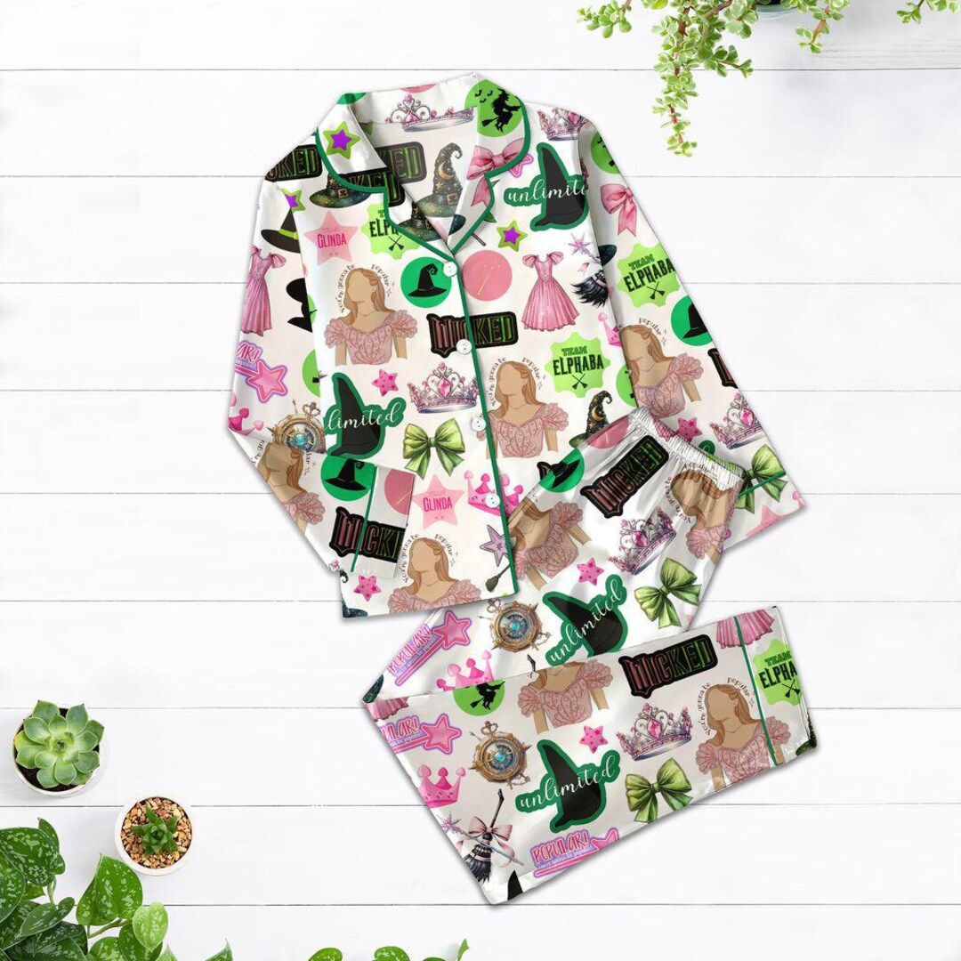Wicked Defying Gravity Pajamas Set, Halloween Witch Fairytale Pink ...