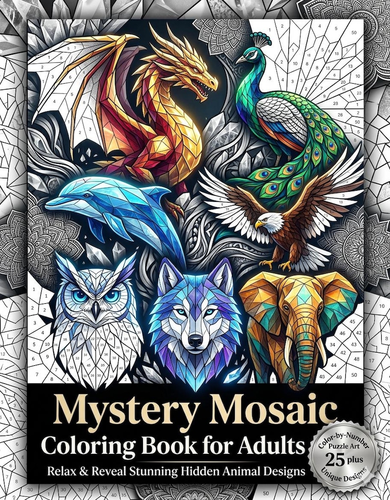 Mystery Mosaic Coloring Book | Hidden Animals, Geometric Patterns ...