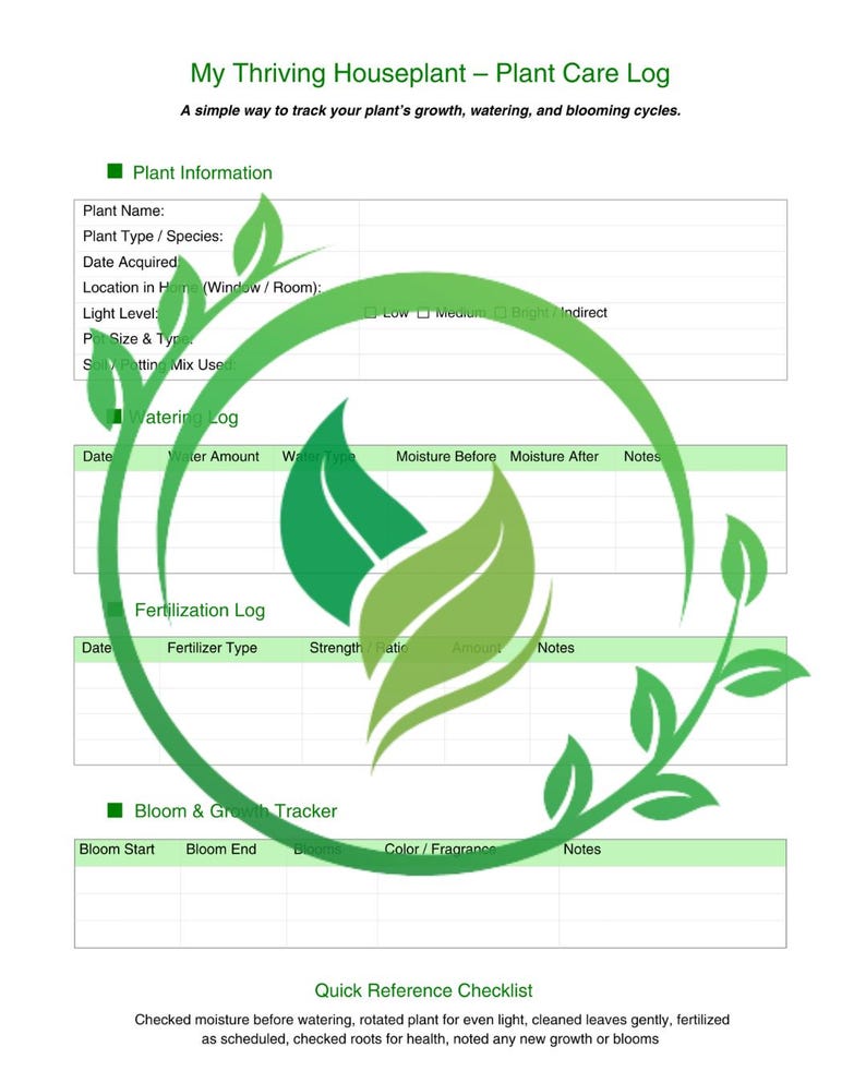 Plant Care Log: Indoor Plant Tracker (digital Download) - Etsy
