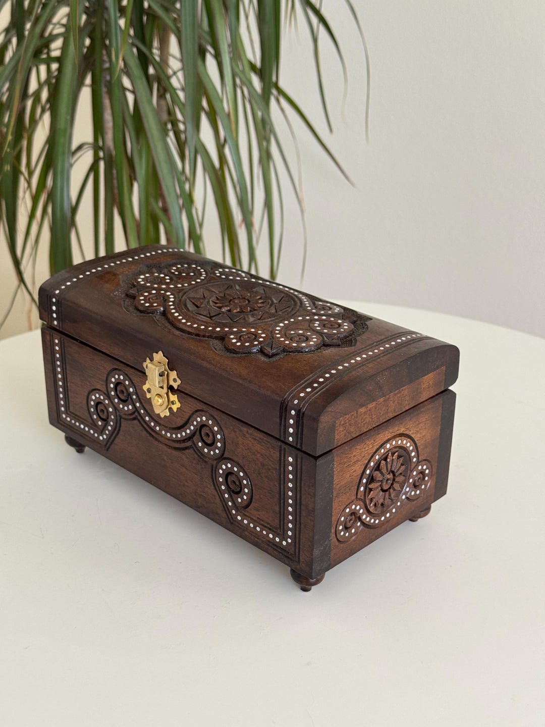 Hand Carved Wooden Jewelry Box: Dark-stained Keepsake With Hutsul ...