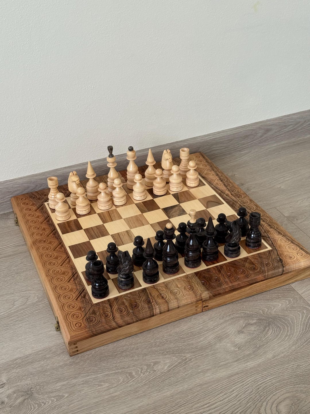 Handmade Ukrainian Wooden Chess Set – 3-in-1 Chess, Checkers ...