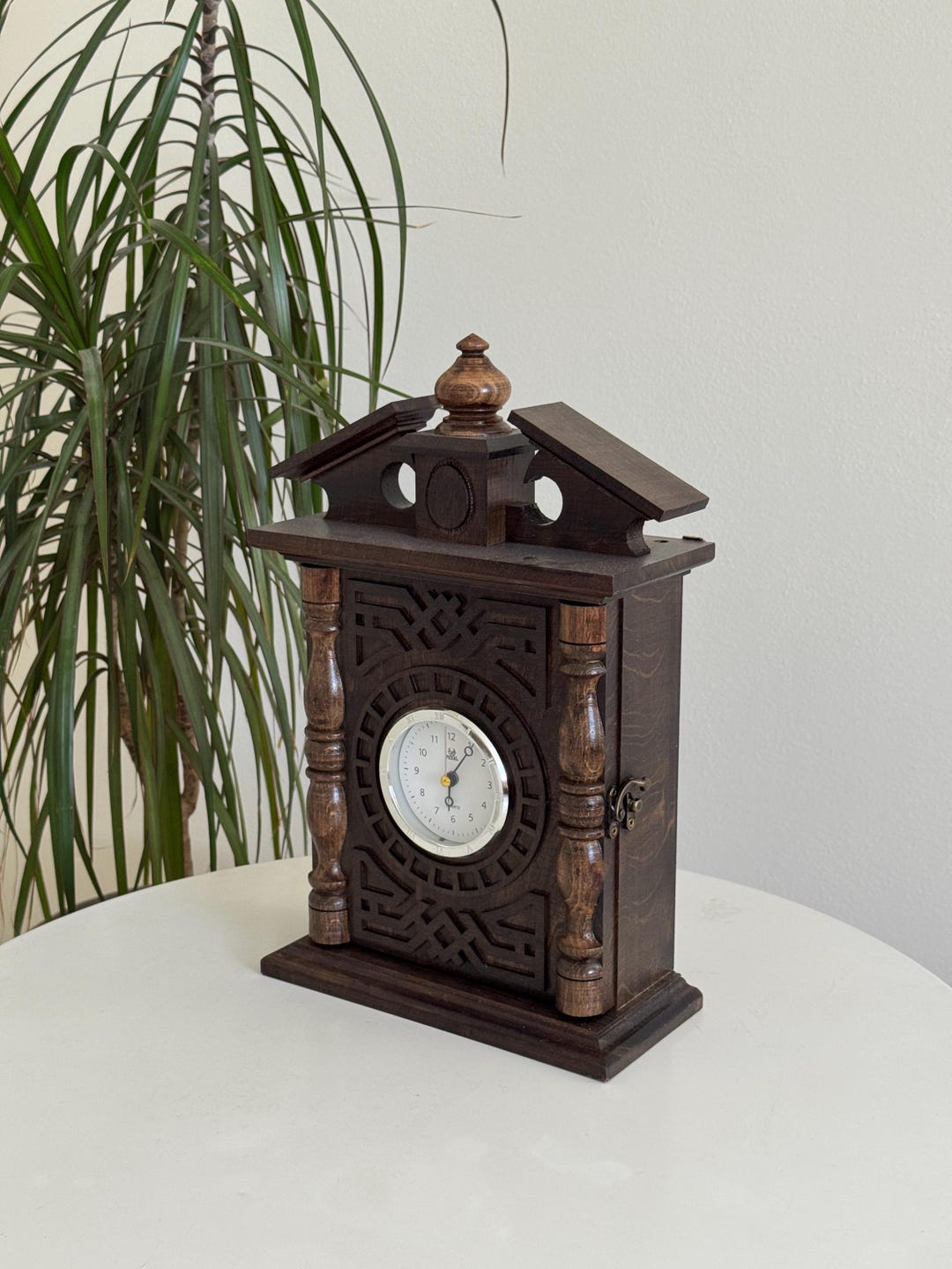 Rustic Walnut Wall Clock Key Holder: Farmhouse Entryway Organizer - Etsy