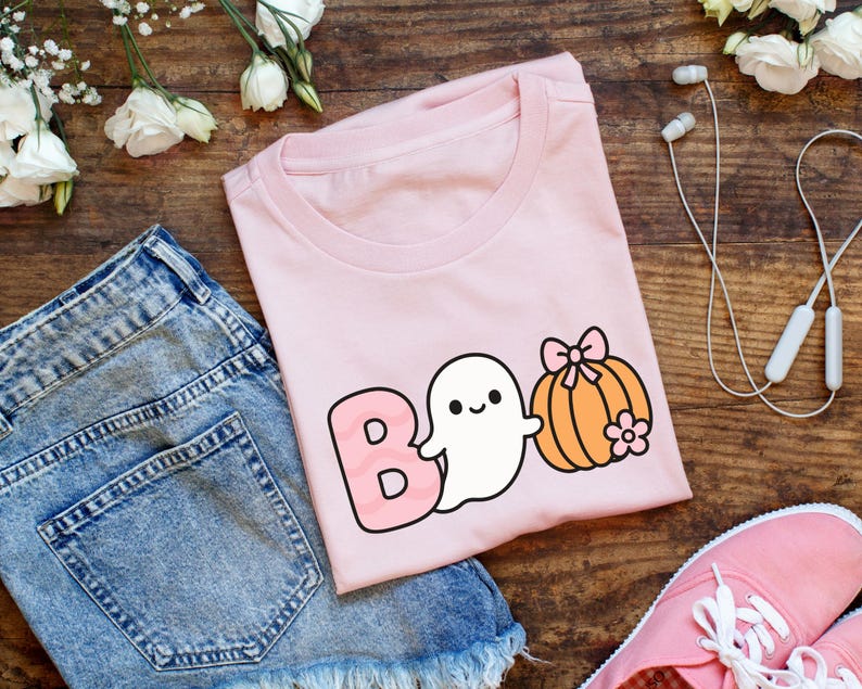 Boo Girl Pastel Halloween SVG Png,cute Ghost With Pumpkin & Bow,kawaii ...