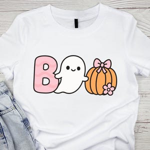 Boo Girl Pastel Halloween SVG Png,cute Ghost With Pumpkin & Bow,kawaii ...