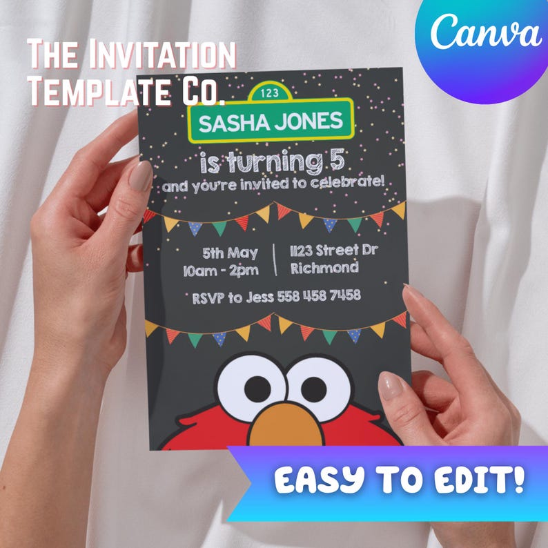 Editable Elmo Birthday Party Invitation Template - Personalized With ...