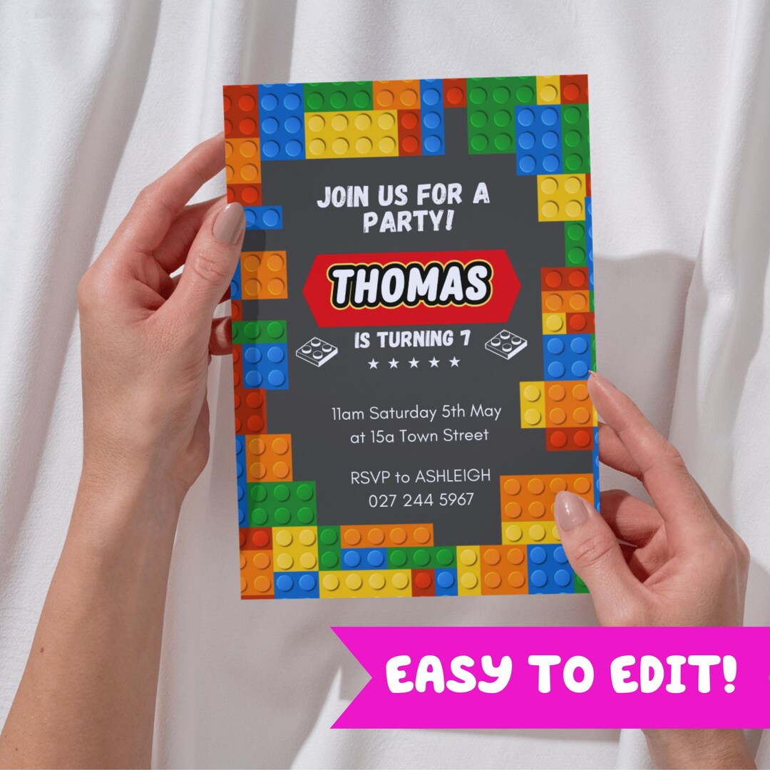 Personalized Building Block Birthday Party Invitation Template ...