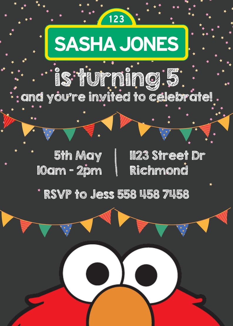 Editable Elmo Birthday Party Invitation Template - Personalized With ...