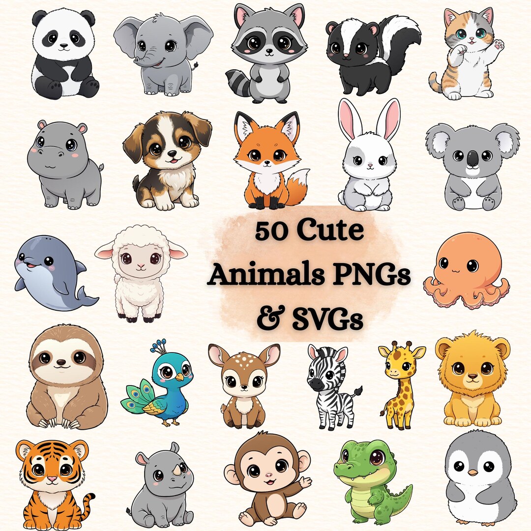 50 Watercolor Cute Animals Clipart, Cute Animal PNG, Watercolor Animals ...