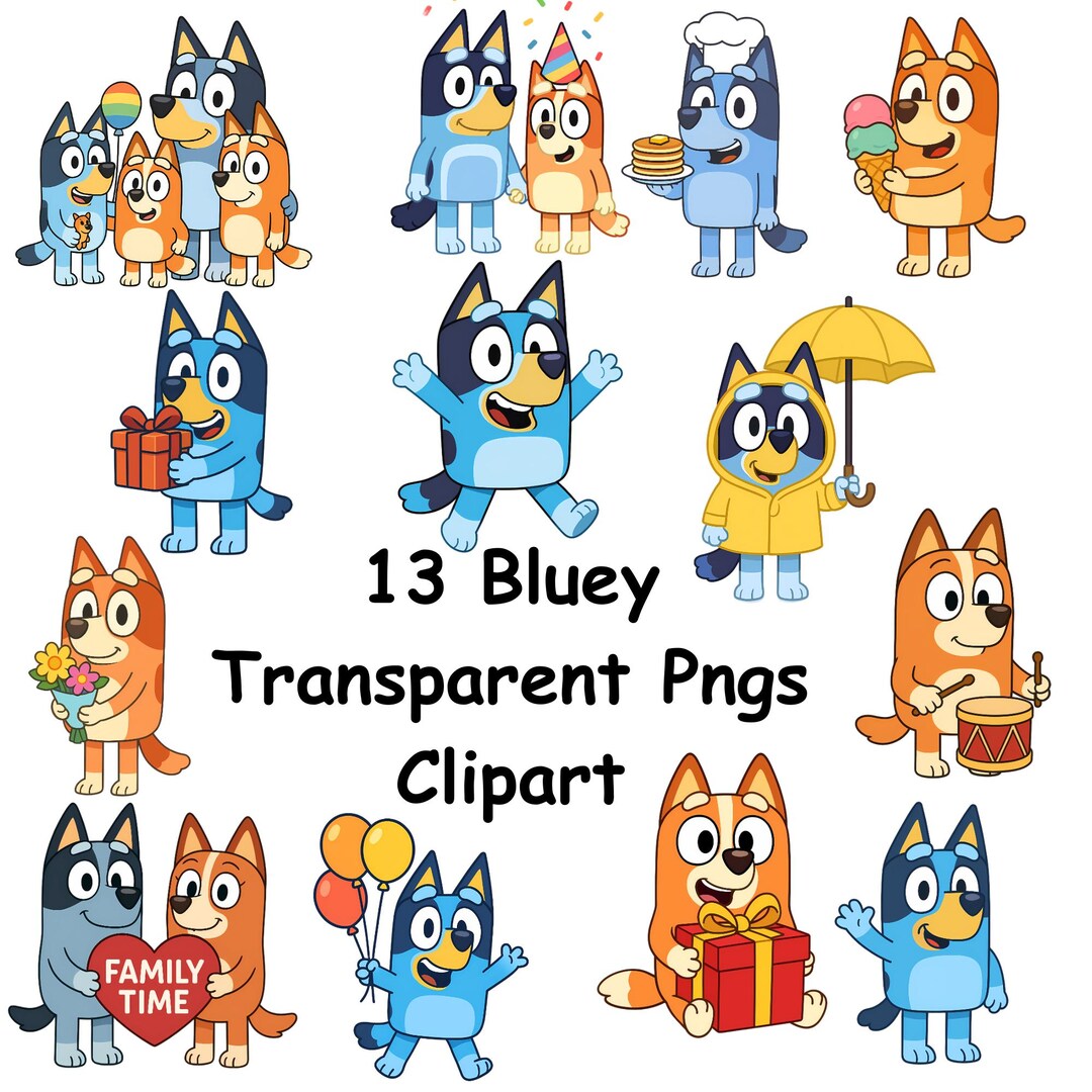 13 Bluey Dog Clipart Png Bundle, Blue Dog Family Printable Pngs, Blue ...